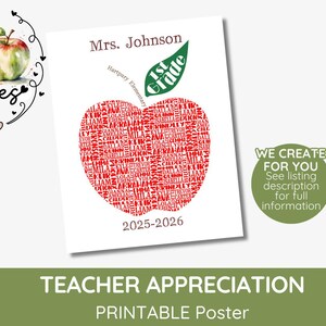 Teacher Appreciation Gift, Personalised Thank You, Apple Word Art ...