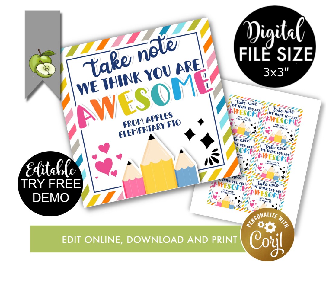 Editable Take Note Gift Tags, Note Book Gift Tags, Exercise Books Gift ...