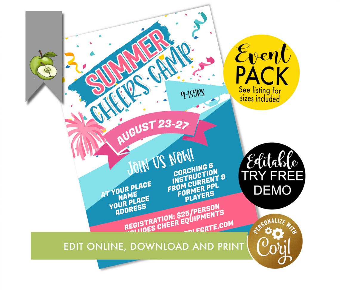 Editable Cheer Summer Camp Flyer Template Spring Break Camp | Etsy
