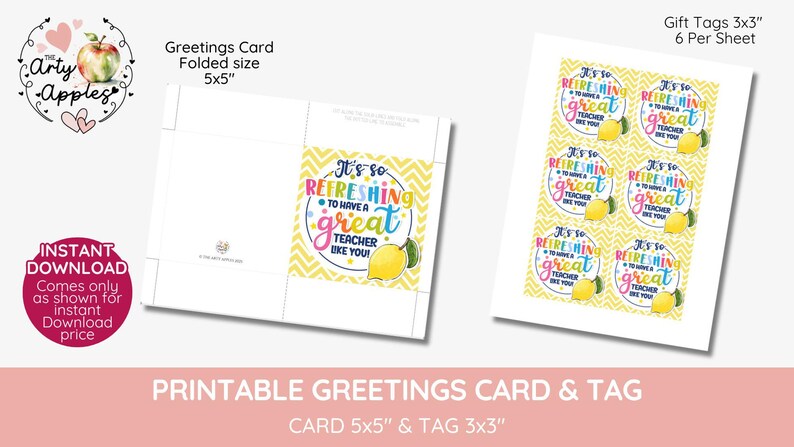 Lemon Teacher Gift Tags, Printable Back to School Card (digital ...