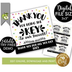 Editable Key to Our Success,employee Gift Tags, Keyring Keychain Tag ...
