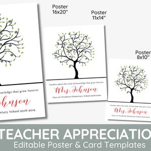 Teacher Appreciation Tree Gift, Editable Fingerprint Class Tree ...