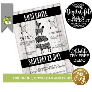 Editable Raffle Fundraiser Flyer Meat Event Flyer Butcher | Etsy