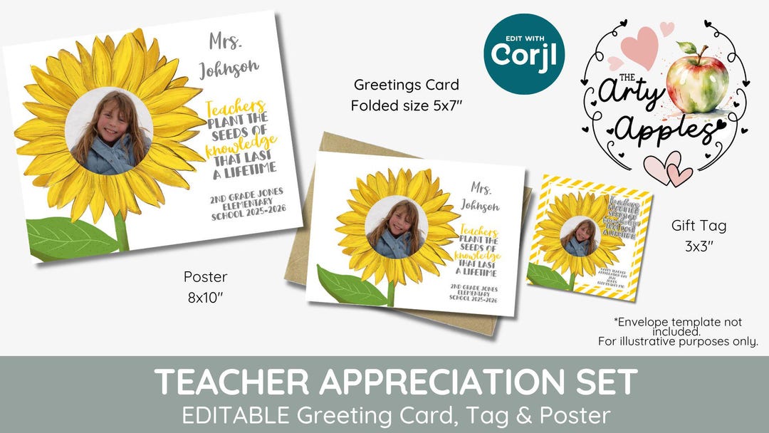 Editable Sunflower Teacher Appreciation Photo Greeting Card, Flower ...