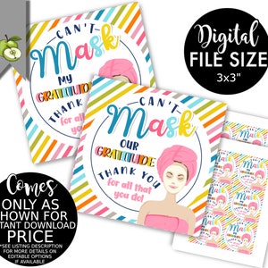 Can't Mask Our Gratitude Printable Gift Tag, Volunteer, Teacher ...
