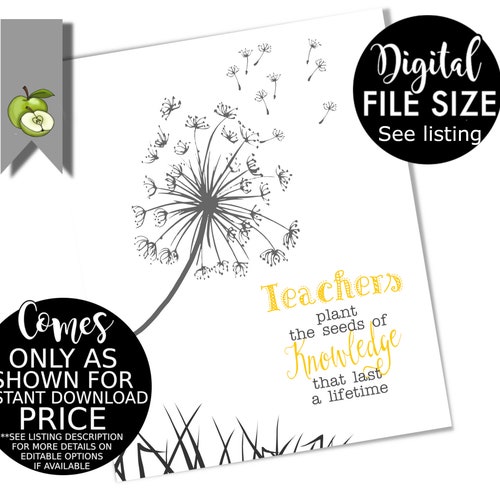 Editable Dandelion Teacher Appreciation Plant the Seeds of - Etsy