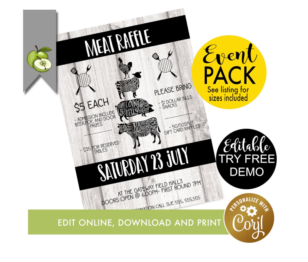 Editable Raffle Fundraiser Flyer, Meat Event Flyer, Butcher Raffle ...