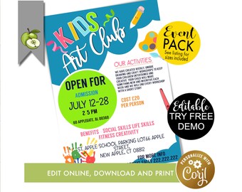 Editable Kids Art Club Poster - Etsy