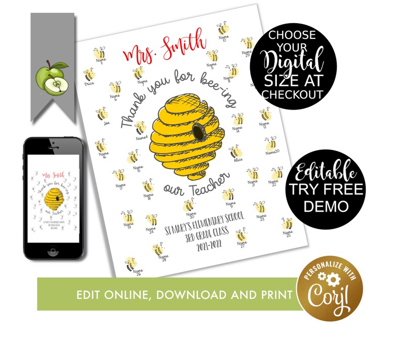 Teacher Appreciation Honey Bee Class Gift Preschool Kids - Etsy