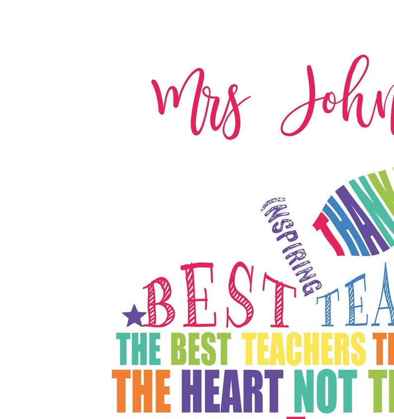 Rainbow Teacher Word Art Apple Editable Digital Download End - Etsy