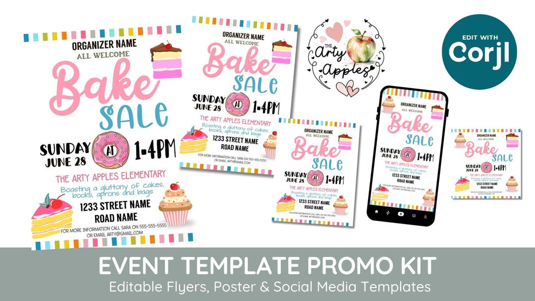 Editable Bake Sale Flyer Template, Cake Theme Poster, PTA PTO ...