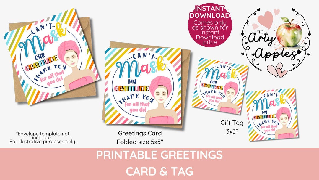 Can't Mask Our Gratitude Printable Gift Tag and Card, Volunteer ...