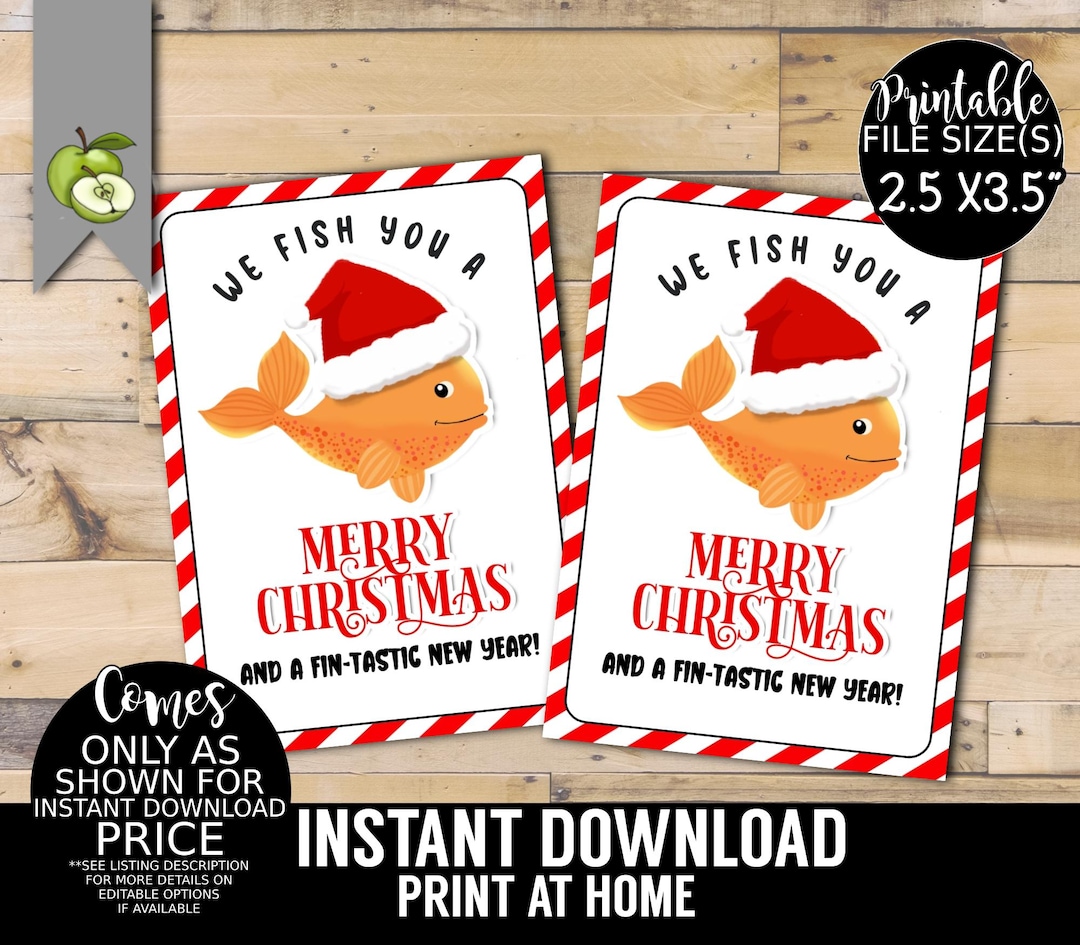 Fish Holiday Printable Gift Tags Fin-tastic New Year, Christmas Tags ...