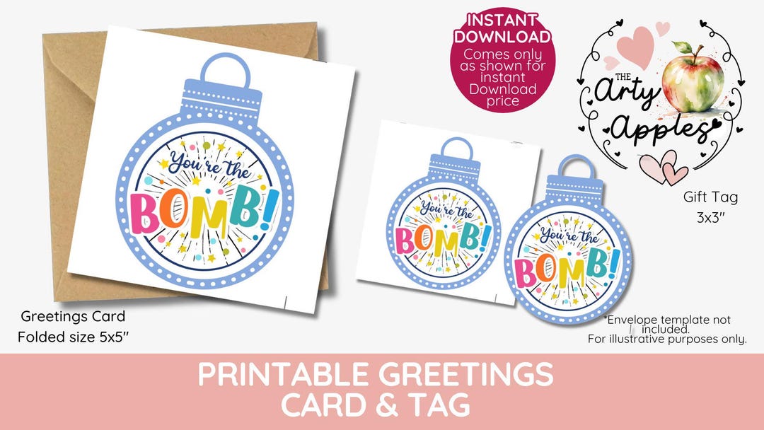 You're the Bomb Bath Bomb Gift Tag & Card, Christmas Thank You Spa ...