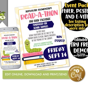 Editable Read-a-thon Template, PTO PTA Event Poster Template, Book Sale ...