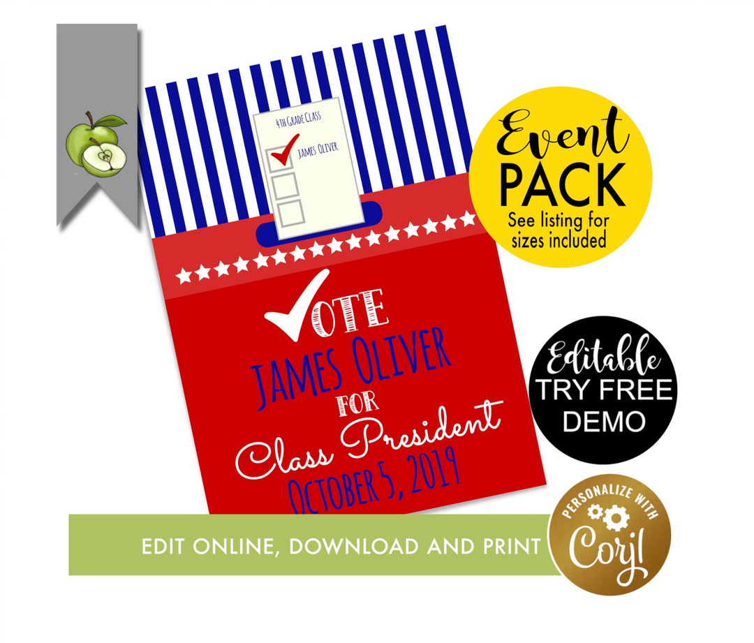 Class voting flyer, class president, vice president, pta editable tag ...