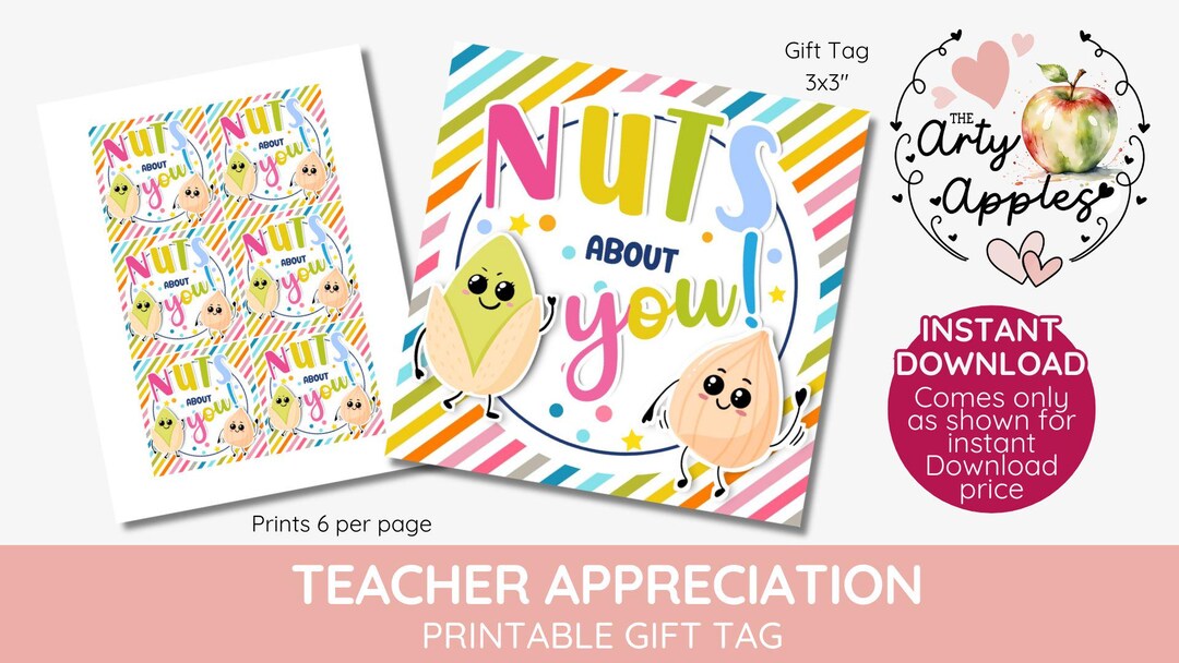 We're Nuts About You Gift Tag, Employee Appreciation, Teacher ...
