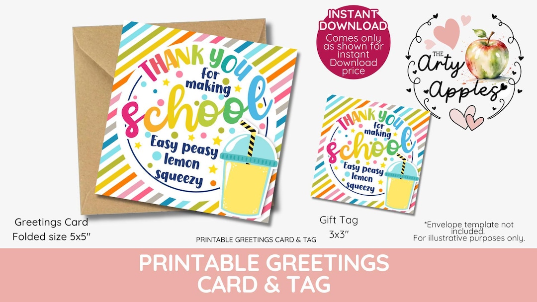 Lemon Gift Tags and Card, Thanks for Making School Easy Peasy Lemon ...