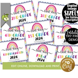 Editable Last Day of School 1st Grade Sign 2024 Instant Download Photo ...