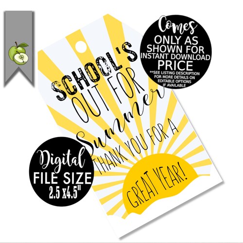 Teacher Appreciation Gift Tag Last Day of School Tag Summer - Etsy