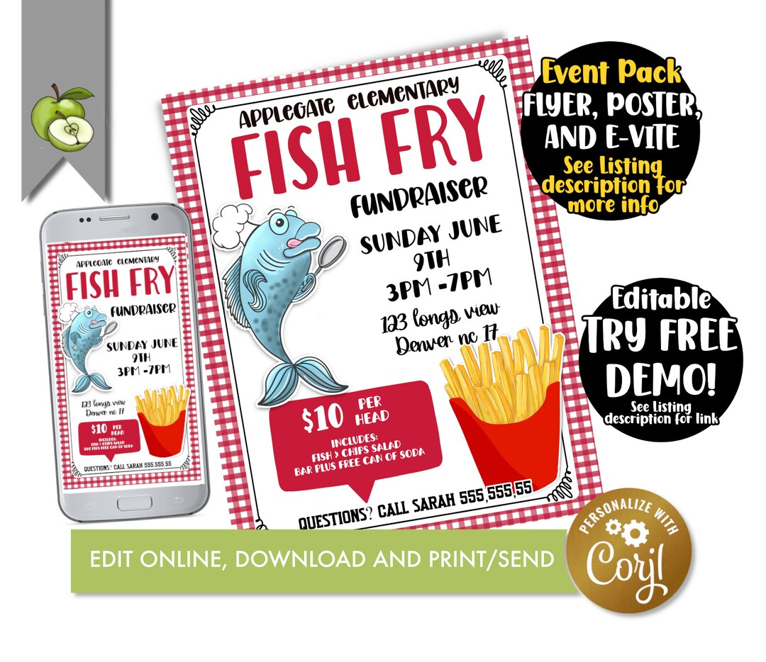 EDITABLE Fish Fry Fundraiser Flyer and E-vite Template, School Benefit ...
