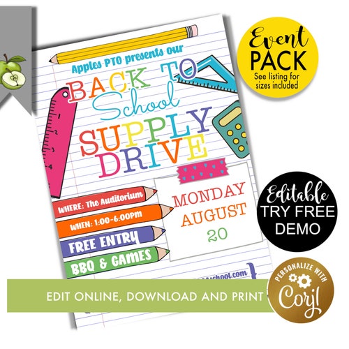 Editable School Supply Drive Flyer Back to School Invite - Etsy
