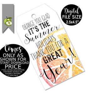 Summer HOLIDAY Teacher Gift Tags Orange Fruit Summer Sun | Etsy