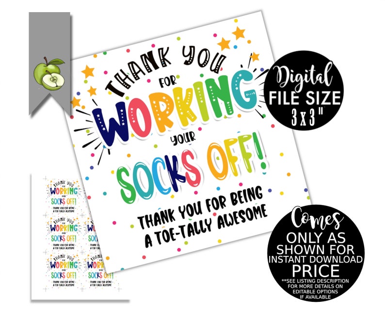 Sock Gift Tags Thank You for Working Your Socks Off Thank - Etsy