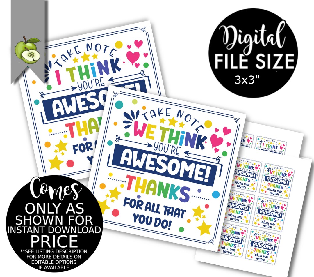 Teacher Take Note Notebook Printable Gift Tag, Journal Staff ...