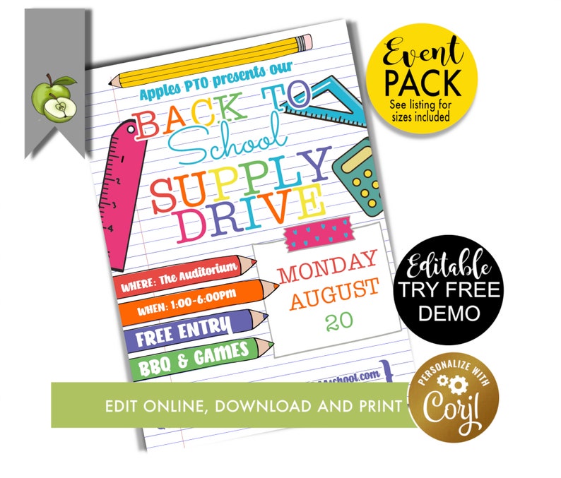 Editable Back to School Supply Drive Flyer Editable Printable - Etsy