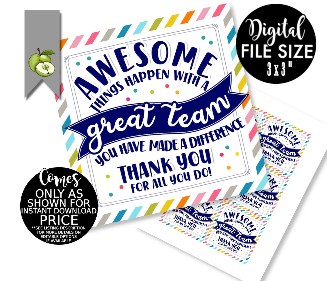 Great Team Staff Appreciation Gift Tag, Great Team, Thank You Staff ...