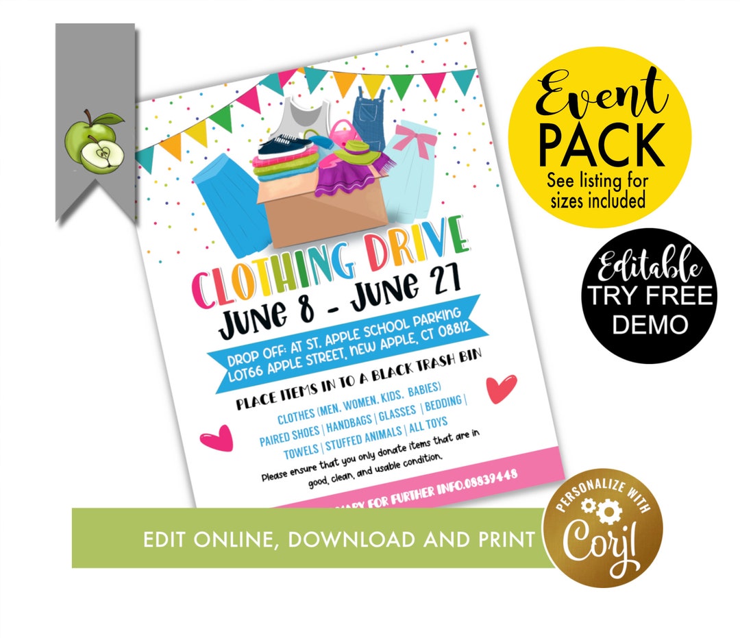 Clothing Drive Event Flyer Printable, PTO Fundraiser, PTA Event, PTN ...