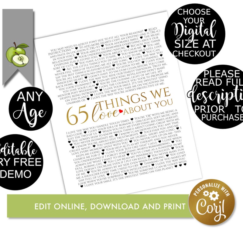 65 Reasons We Love You - Etsy