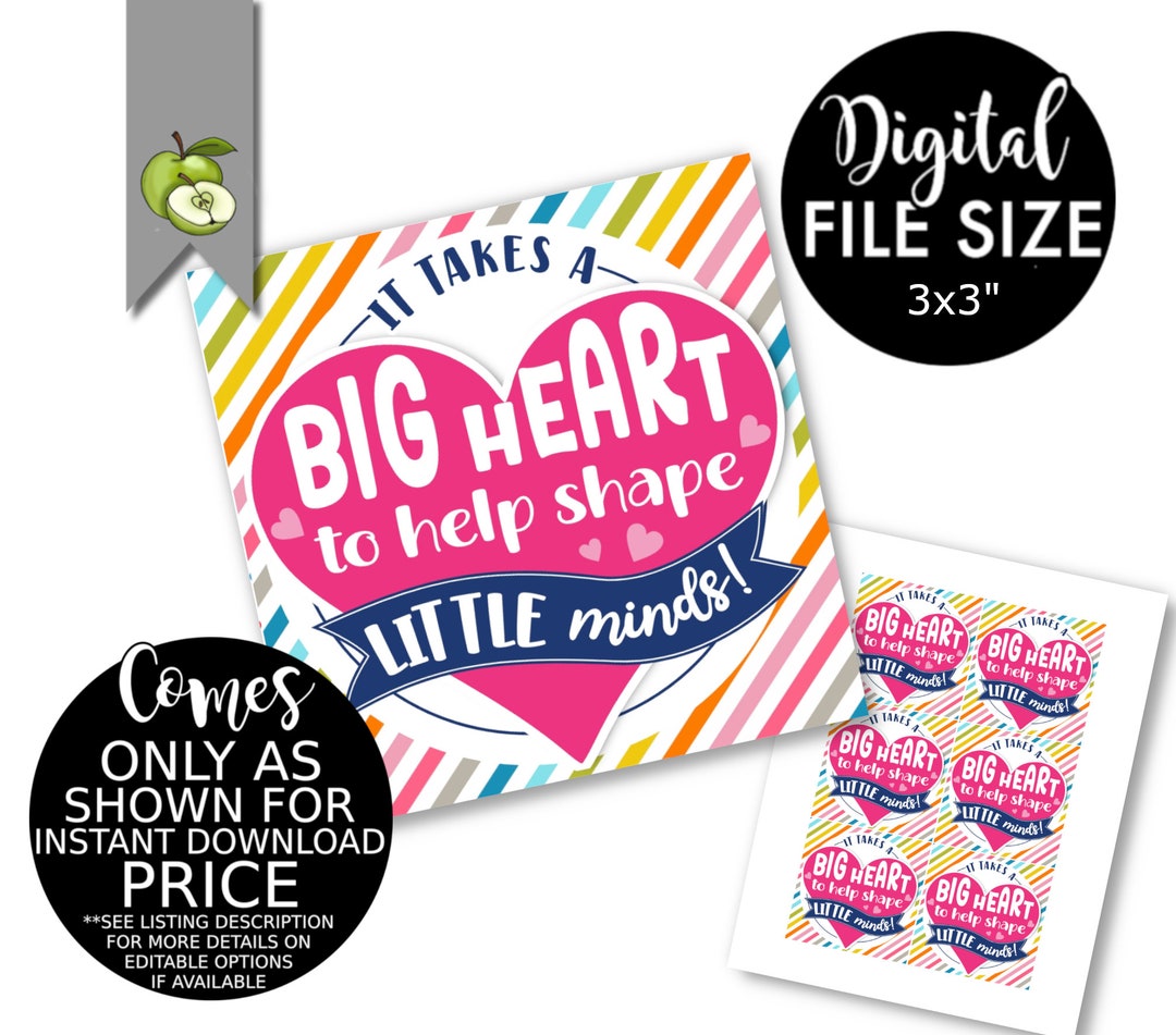 Big Heart Printable Gift Tag Teacher Appreciation It Takes a - Etsy