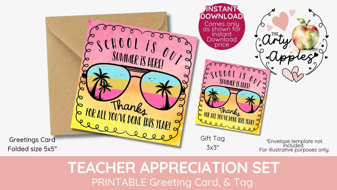 School is Out Summer is Here Teacher Appreciation Gift Tags and Card ...