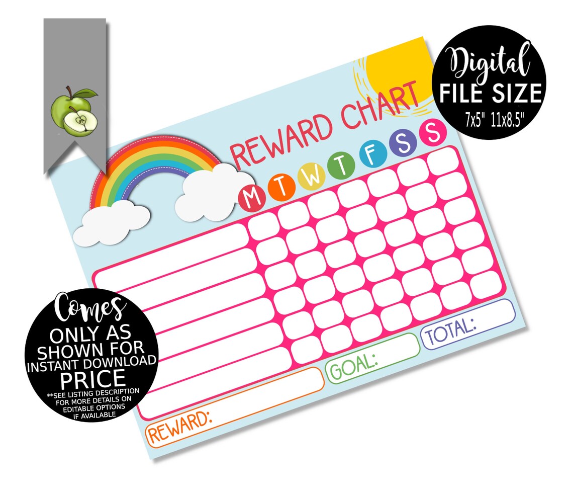 Reward Chart printable Digital Reward chart home learning | Etsy