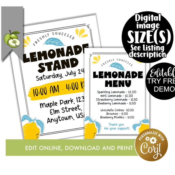 Lemonade Stand Menu - Etsy