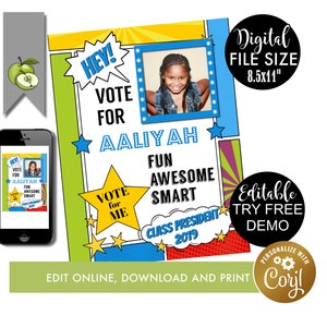 Vote for Class President Poster Editable Printable PTO | Etsy