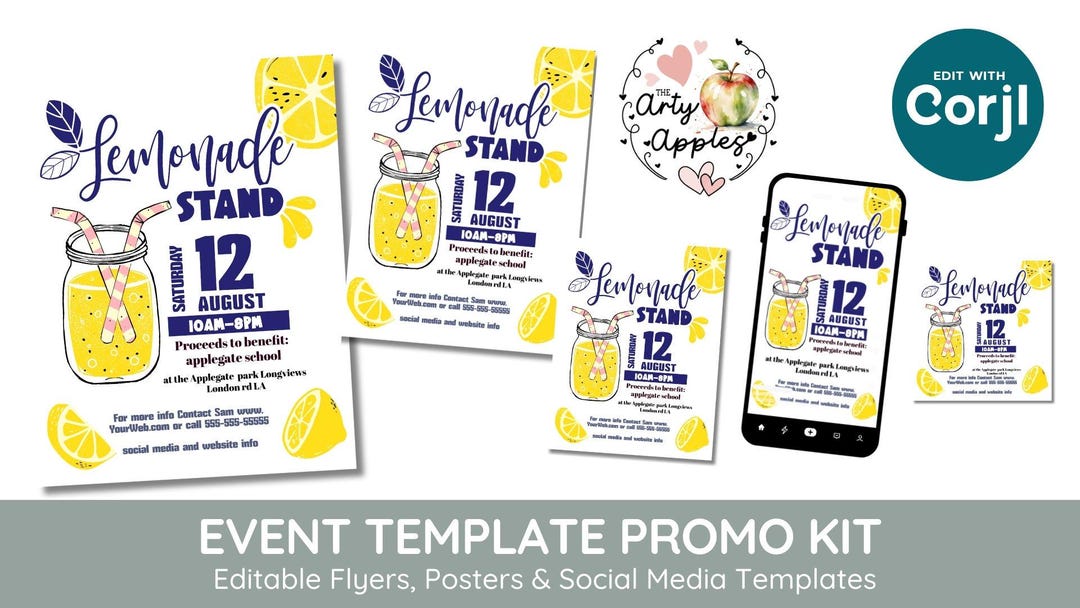 Editable Lemonade Stand Flyer Template, Lemonade Sale Sign Printable ...