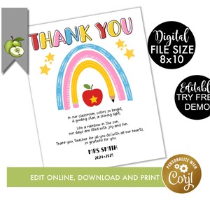Editable Teacher Thank You Poem Gift, Printable Teacher Wall Art ...