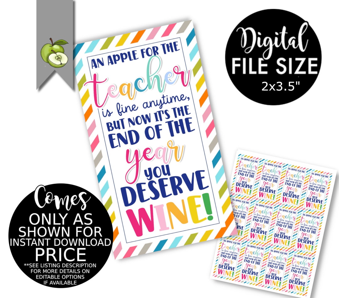 Teacher Wine Gift Tag, Funny Quote for Teacher Wine, Wine Theme Gift ...