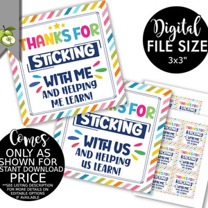 Thank You for Sticking With Me and Helping Me Learn Gift Tag, Teacher ...