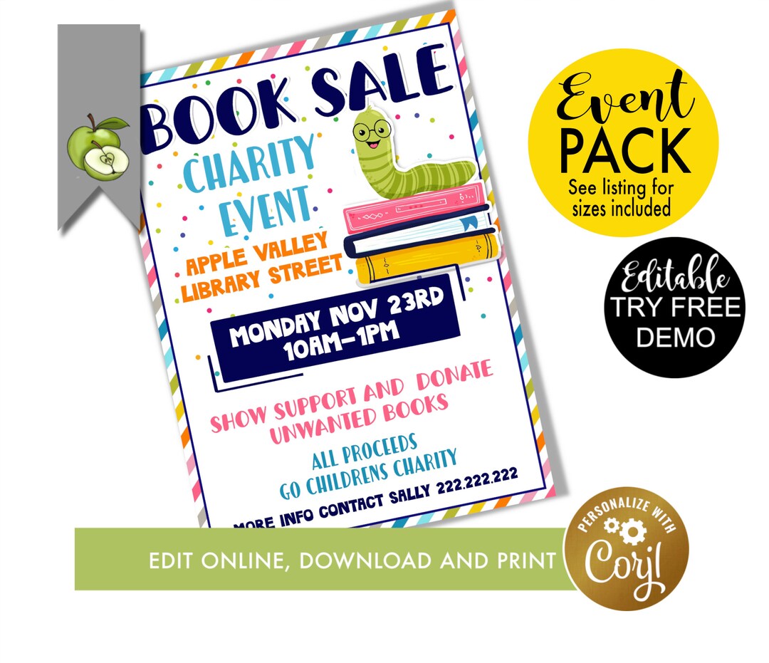 Editable Book Fair Poster Template - PTO PTA Fundraiser Event Flyer for ...