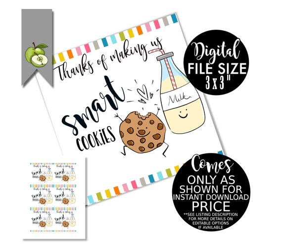 Smart Cookie Gift Tags Teacher Gift End of Year Tag One | Etsy