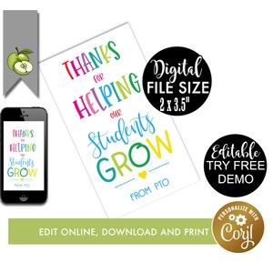 Editable Thanks for Helping Our Students Grow Classmate Tag - Etsy