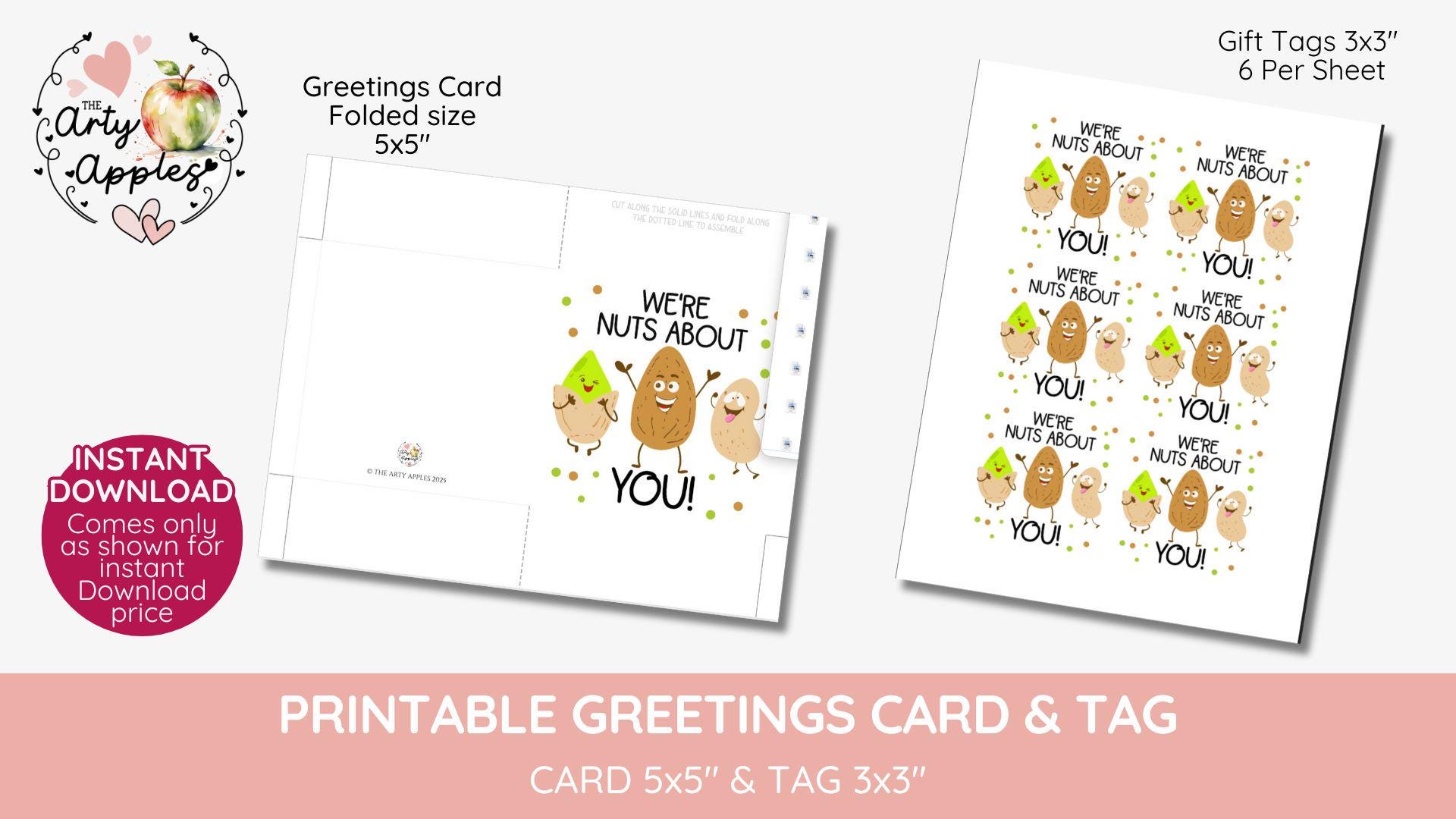 We're Nuts About You, NUTS Gift Tag, Mixed Nuts Day, Printable, Hamper ...