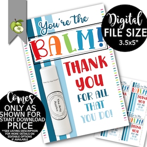 You're the Balm Gift Tags, Teacher Gift Tag, Mother's Day Gift Tags ...