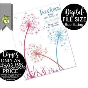 Dandelion Fingerprint Teacher Appreciation Gift, Class, Plant the Seeds ...