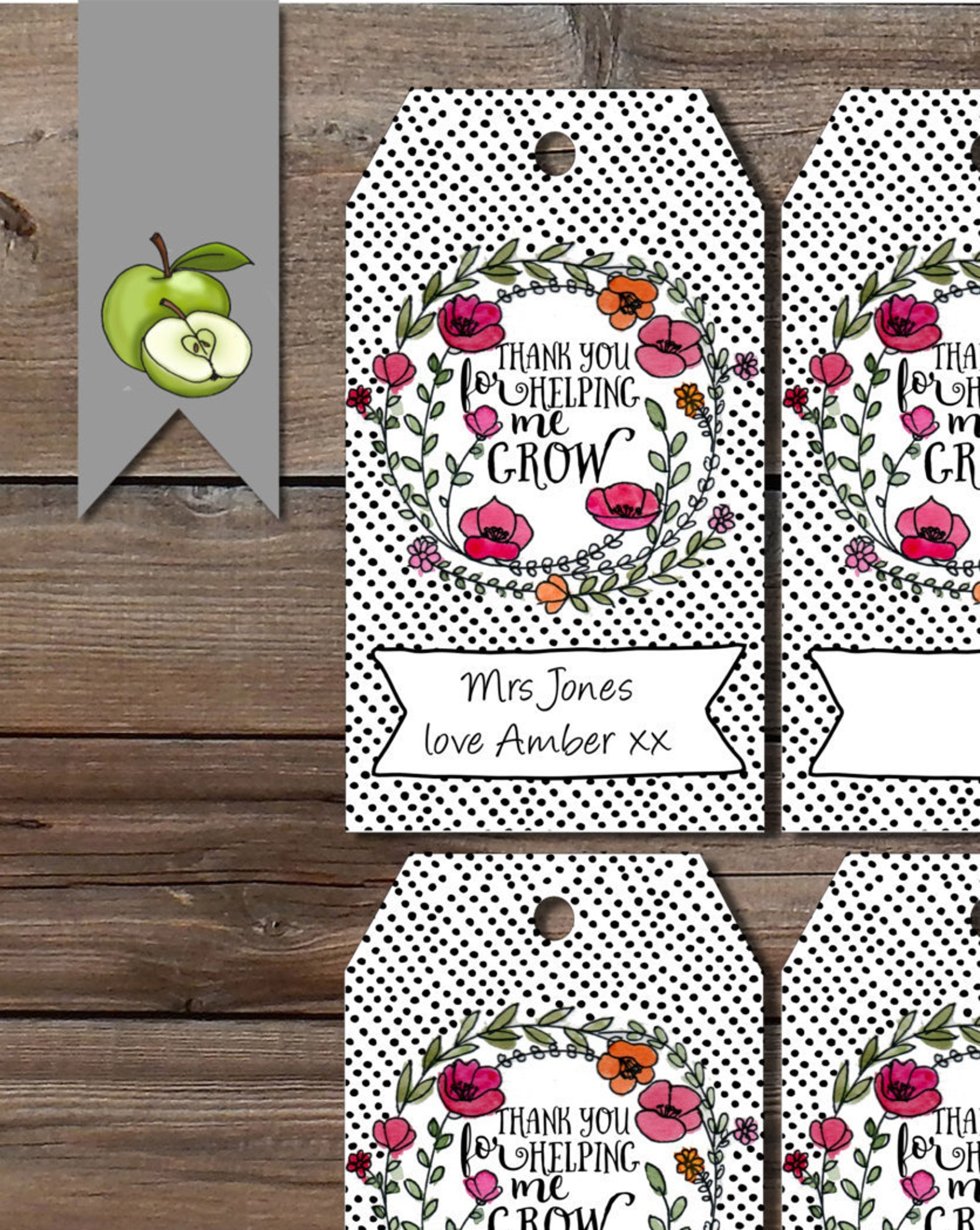 Teacher Flower Gift Tags Thank You for Helping Me Grow - Etsy