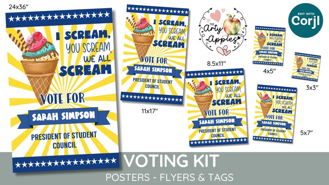 Editable Election Vote Ice-cream Campaign Poster, Class Voting Flyer ...
